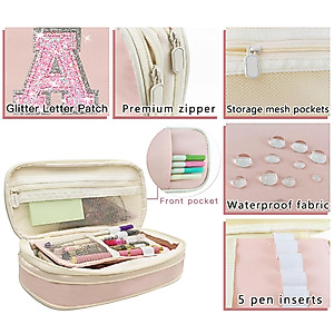 Janhavi Preppy Pencil Case for School Supplies, Initial Large Pink Penicl Case for Nursing Bag, Cute Pencil Pouch Bag for Office,Birthday Gifts for 6 7 8 9 10 11 12 13 Year Old Girls,-Pink A