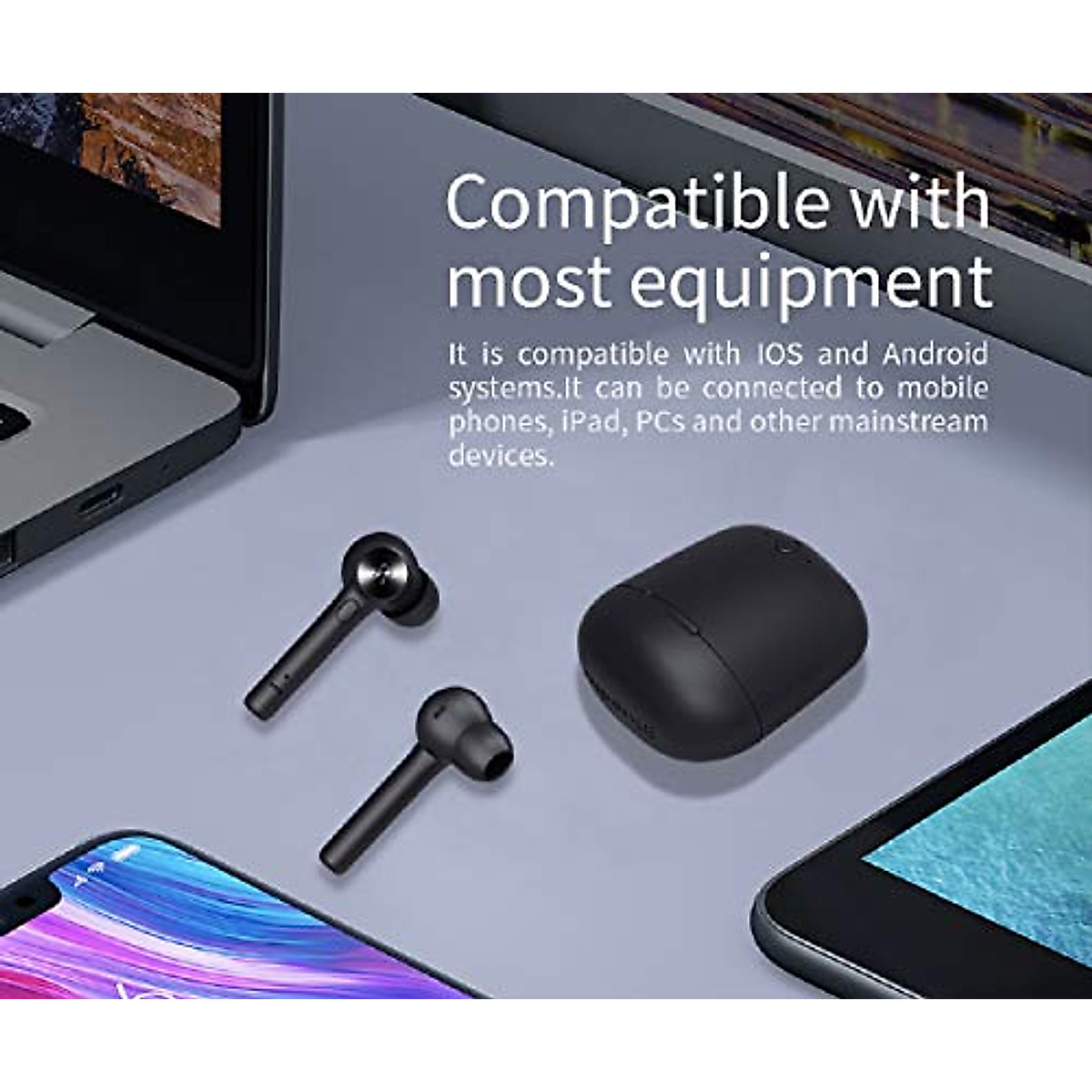 Bluedio Wireless Headphones with Face Recognition Feature, True Wireless Earbuds Bluetooth V5.0 Wireless Earphones Sports Running Headset with Charging Case Built-in Mic (Hurricane-HI Black)