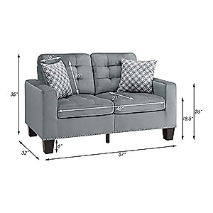 Lexicon Leighton Fabric Loveseat with 2 Pillows, 57" W, Gray