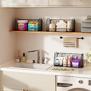 X-cosrack Stackable Pantry Baskets Household Food Storage Organizer with Handles 3 Pack-15.7 Wide, Foldable Snack Rack Stand with Open Front Stacking Farmhouse Bins for Countertop Cabinets Kitchen