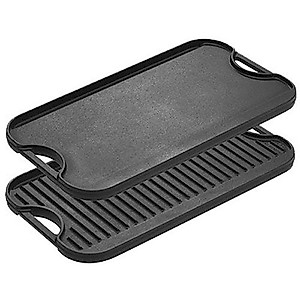 Lodge LPGI3 Cast Iron Reversible Grill/Griddle, 20-inch x 10.44-inch, Black & LGP3 Rectangular Cast Iron Grill Press, Pre-Seasoned, 6.75-inch x 4.5-inch