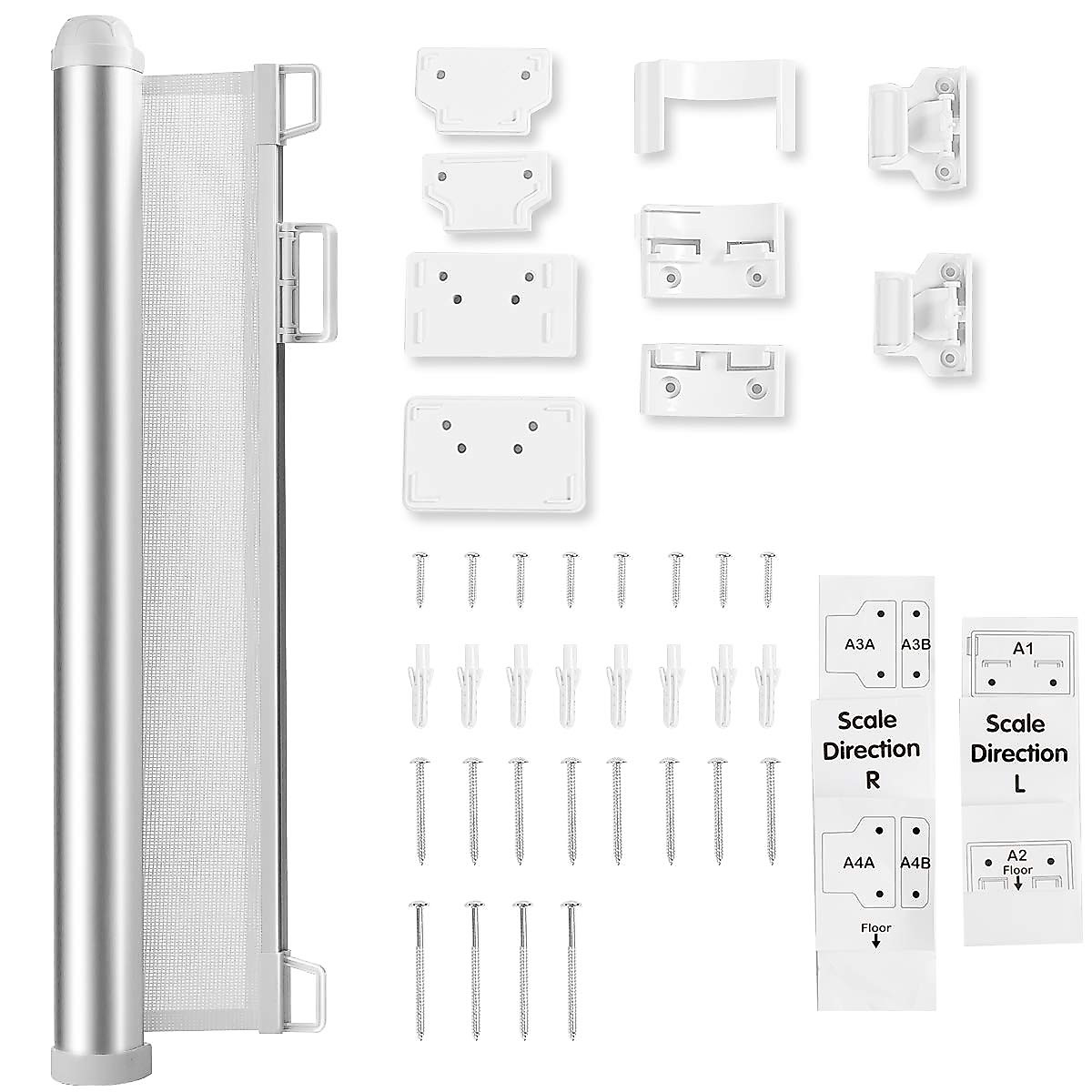 Costzon Baby Mesh Retractable Gates, Extra Wide Flexible Extension Safety Gate/Pet Dog Gate for Stairs/Doors/Hallways, Waterproof Rustproof Aluminum Pets Gate (White)