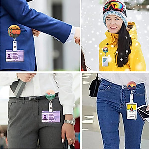 Badge Reel Retractable Nurse Badge Holder Cute Name Decorative Badge Reels with Clip on ID Card Holders (5 Pack Mountain Sky Sun)
