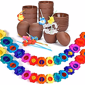 FUTUREPLUSX 2PCS Mexican Tissue Hibiscus Garland Flower Banners and 12PCS Plastic Hawaii Party Cups with Straws