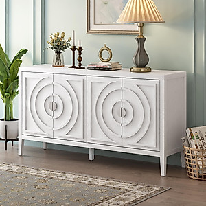 LUMISOL Wood Kitchen Sideboard Buffet Cabinet with Storage Doors Farmhouse Storage Sideboard for Dining Living Room with Metal Handles and Adjustable Shelf