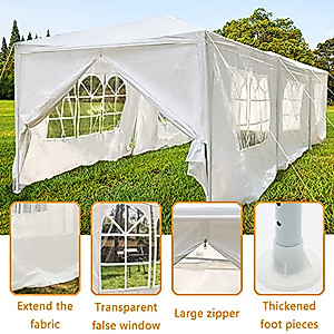 10x30 Outdoor Gazebo Wedding Party Tent White Canopy Pavilion with 8 Removable Sidewalls for Camping Shelter BBQ Cater Events Beach