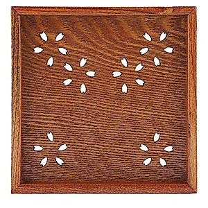 Wooden Tea Tray,Traditional Chinese Japanese Wooden Cherry Blossom Pattern Carved Hollow Square Tea Tray Coffee Fruit Snack Tray, widely Used in Restaurants, Home(18*18cm)