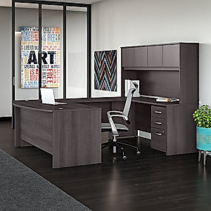 Bush Business Furniture Studio C Bow Front U Desk/Hutch, 72" x 36", Storm Gray