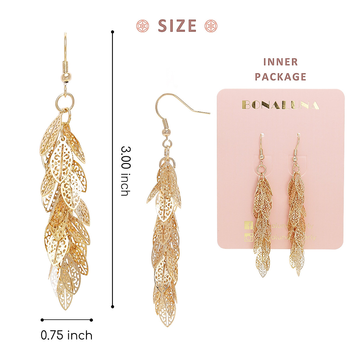 Bohemian Multi Layered Filigree Leaves Dangle Drop Long Statement Earrings