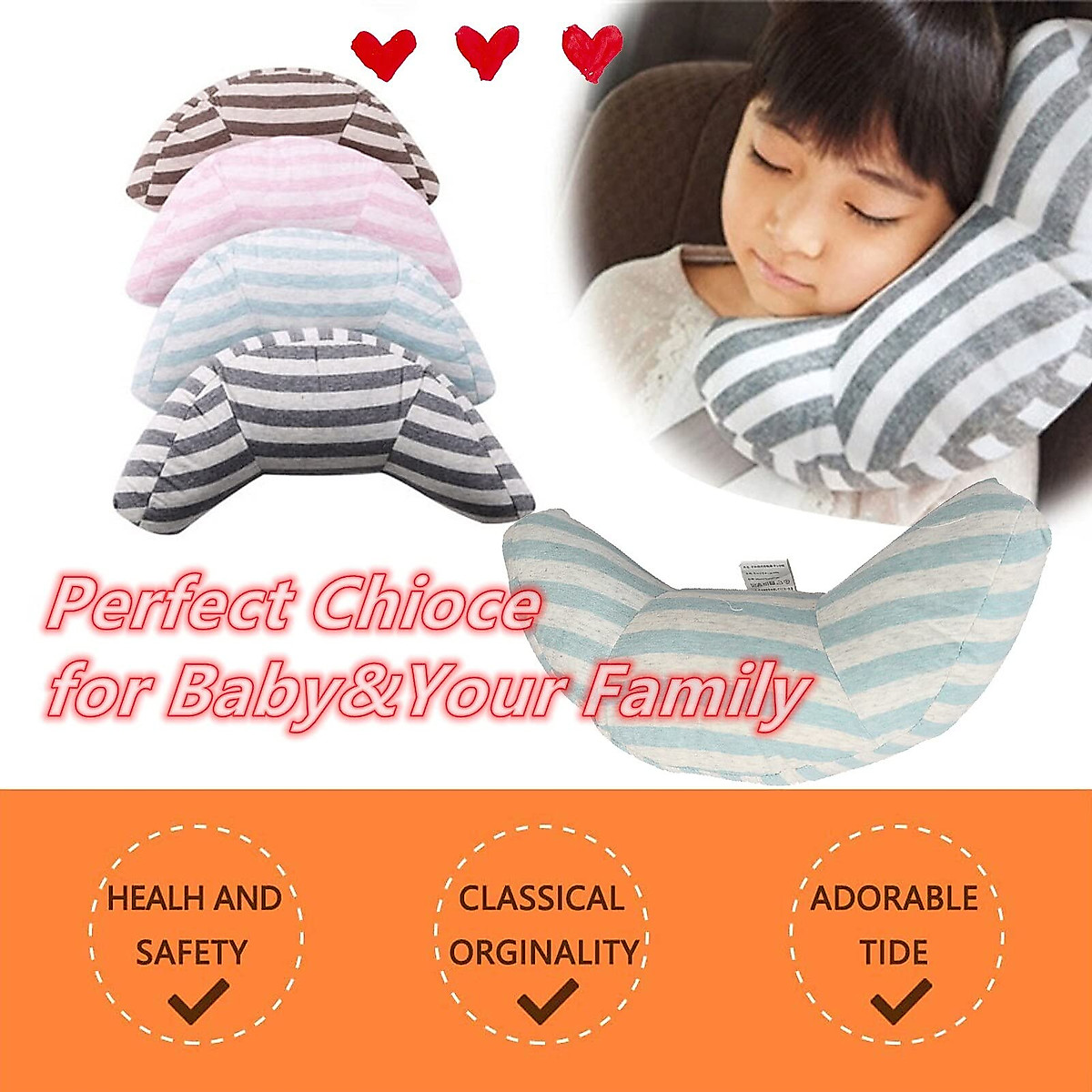 Car Seat Belt Pillow for Kids, Soft Car Headrest Pillow for Kids in Car, Travel Safety Belt Sleeping Pillow for Infants Baby Children Adults Neck Head Support Cushion Pad Car Accessories
