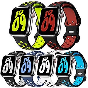 6 Pack Sport Bands Compatible with Apple Watch Band 38mm 40mm 41mm 42mm 44mm 45mm 49mm for Men Women, Soft Silicone Waterproof Replacement Band for iWatch Bands Series 8 7 6 5 4 3 2 1 SE/Ultra, Nike