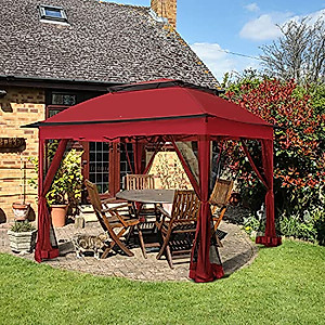 Cool Spot 11x11 Pop-Up Instant Gazebo Tent with Mosquito Netting Outdoor Canopy Shelter with 121 Square Feet of Shade by COOS BAY (Red)