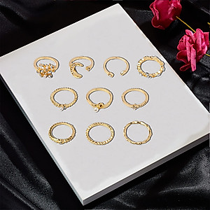 NORLSO Gold Stacking Rings for Women Fashion Style Gold Rings Set Butterfly Knuckle Rings Snake Rings Moon Star Rings Heart Stacking Rings