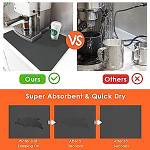 Coffee Mat,Coffee Maker Mat for Countertops,Dish Drying Mat for Kitchen,Coffee Bar Accessories Fit Under Coffee Machine Coffee Pot - Table Mat Under Appliance, Absorbent Draining Mat Dark Grey