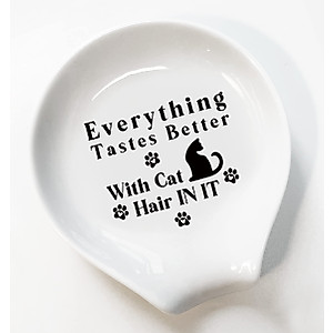 LRUIOMVE Ceramic Coffee Spoon Holder - Everything Tastes Better with Cat Hair - Coffee Spoon Rest, Coffee Station Decor, and Bar Accessories Perfect Coffee Lovers Gift for Women and Men