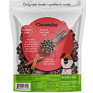 Chewsday Small Cinnamon Clean Daily Dental Dog Chews, Made in The USA, Natural Highly-Digestible Oral Health Treats for Healthy Gums and Teeth - 14 Count