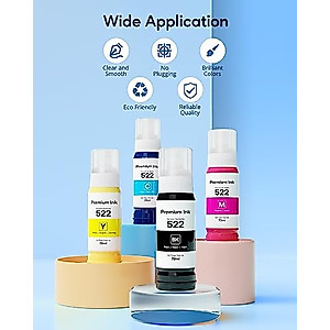 522 High Capacity Refill Ink Bottle Replacement for Epson Compatible 522 Ink Refill Bottles(Not Sublimation Ink) Use for EcoTank ET-2803 ET-2800 ET-2720 ET-4800| Black, Cyan, Magenta, Yellow