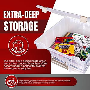 ArtBin 0365500 Super Satchel Double Deep, Portable Art & Craft Organizer with Handle, [1] Plastic Storage Case, Clear with Gold Accents, Clear & Gold