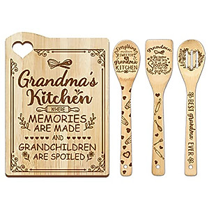 Gifts for Grandma, Grandma Gifts for Mothers day, Great Grandma Gifts - Cutting Boards Gift with Utensil Set, Unique Engraved Bamboo Cutting Board Present for Grandma Mother s Day, Birthday, Christmas