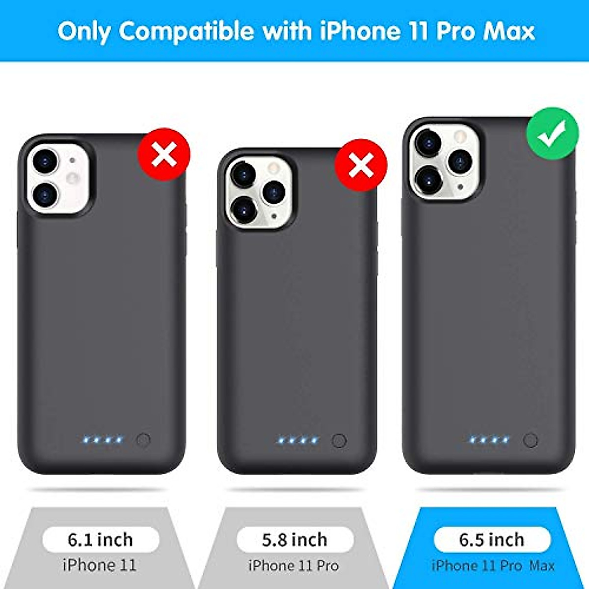 QTshine Battery Case for iPhone 11 Pro Max, [7800mAh] Protective Portable Charging Case Rechargeable Extended Battery Pack for Apple iPhone 11 Pro Max(6.5 inch) Backup Power Bank Cover - Black