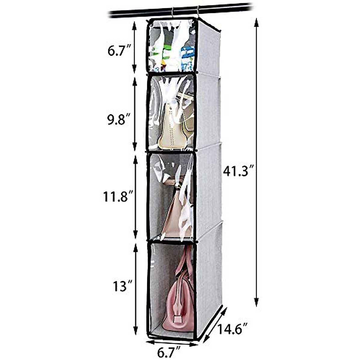 WOWCASE Hanging Handbag Organizer Breathable Cotton Linen Fabric Closet Purse Storage Bag with Clear Dust Proof Cover (Grey)