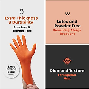 Comfy Package Large Orange Nitrile Heavy-Duty Gloves, Diamond Texture, Waterproof & Latex Free