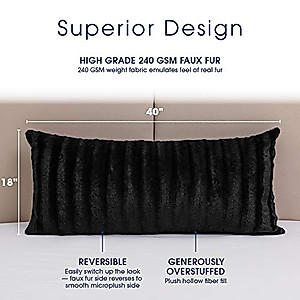 Cheer Collection Faux Fur Throw Pillow - 18" x 40" Long Decorative Body Pillow for Bed or Couch, Black