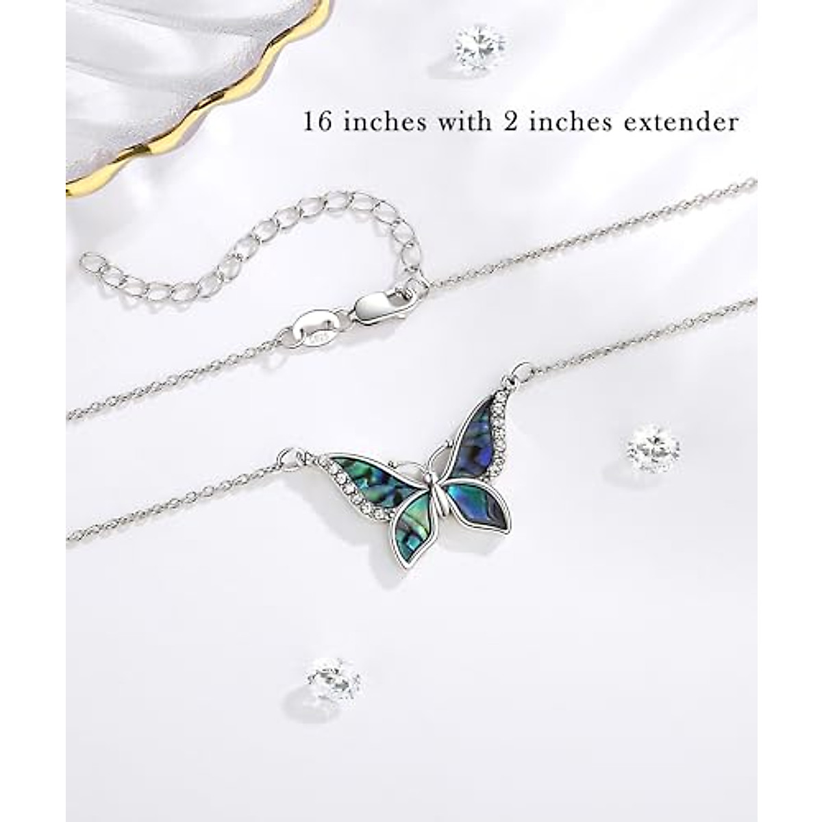 INFUSEU Small Butterfly Necklace Womens Abalone Pendant Jewelry 925 Sterling Silver