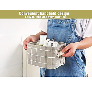 AARAINBOW 3 Packs Storage Basket Bins Canvas Mini Storage Cubes Storage Basket for Makeup, Toys Liners, Books Storage Baskets with Handles for Shelves & Desks(3 Gray)