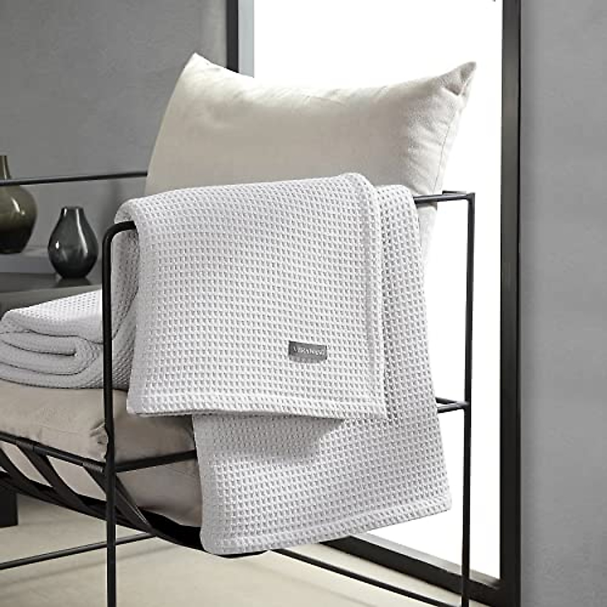 Vera Wang - Queen Blanket, Luxury Cotton Bedding, Plush & Heavyweight Home Decor (Waffleweave Grey, Queen)