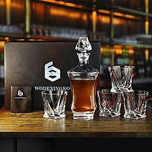 WODEXINGKO Whiskey Decanter Sets for Men, Crystal Whiskey Decanter and Glasses set, Liquor decanter for Bourbon, Scotch, Vodka, Whiskey - Whiskey gifts for men. Transparent