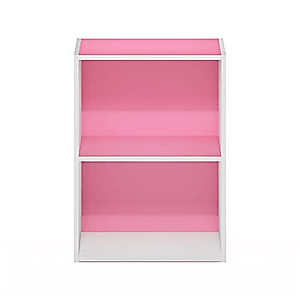 Furinno Luder Bookcase / Book / Storage, 2-Tier, Pink/White