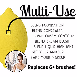 Thirsty Lemon Makeup Sponge by Ally Things Beauty | Yellow Lemon Shaped Makeup Blender for Liquid Foundation, Cream or Powder Blending - Cosmetic Applicator - Cute & Latex-Free Daily Beauty Sponge