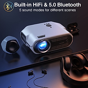 Native 1080P WiFi Bluetooth Projector with 200'' Display, 8000Lux Full HD 4K Support Movie Video Projector Compatible w/ iOS Android Smartphone Tablet, HDMI/VGA/USB/TV Stick, Auto Sleep Timer