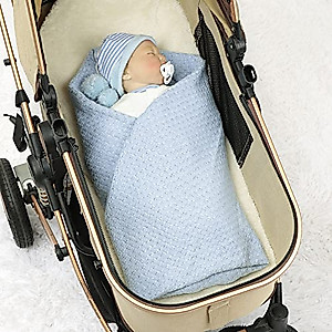 LAWKUL Cable Knit Baby Blanket 100% Cotton Blue Receiving Infant Swaddle Nursery Blankets Crochet Neutral Newborn Boy Girls