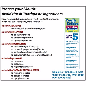 Squigle Tooth Builder SLS Free Toothpaste (Stops Tooth Sensitivity) Prevents Canker Sores, Cavities, Perioral Dermatitis, Bad Breath, Chapped Lips - 2 Pack