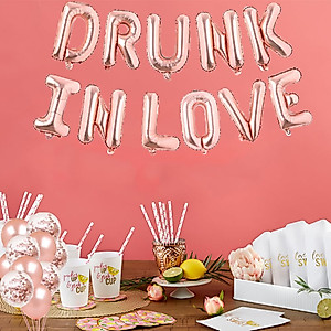 Drunk in Love Balloons Rose Gold Bachelorette Party Banner Engagement Hen Party Decor Bridal Shower Wedding Themed Party Supplies Decorations Photo Booth Props