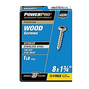 Power Pro Premium 305 Stainless Steel Wood Screws (#8 x 1-3/4") - 1lb Box