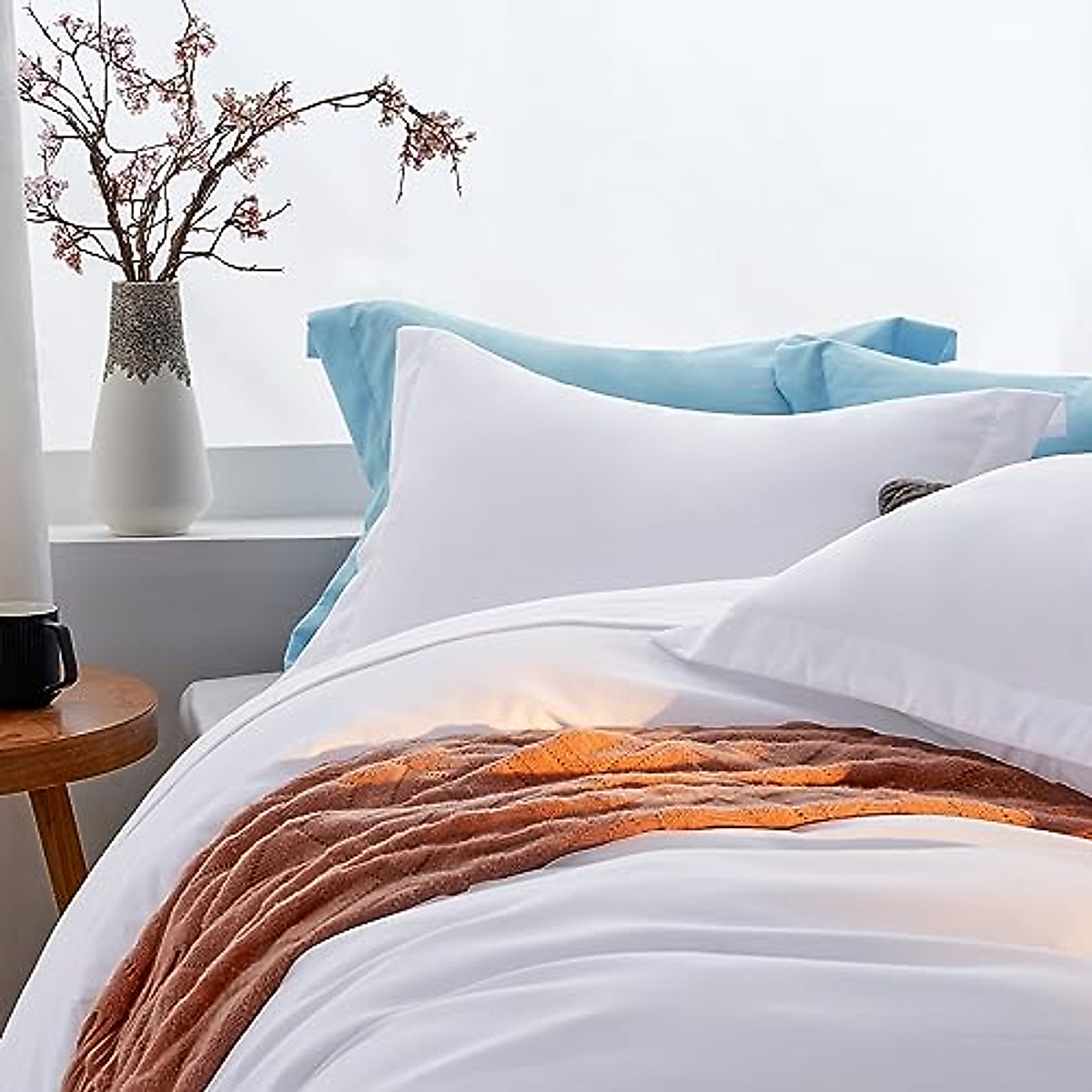 CozyLux Duvet Cover Queen Size White, Soft Microfiber Lightweight Bedding Duvet Cover Set 3 Pieces, 1 Duvet Cover 90x90 with Zipper Closure and Corner Ties and 2 Pillowcases, Comforter Not Included