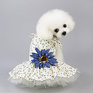 Dog Wedding Dress Dog Dress Floral Princess Tutu Skirt Clothes for Small Dogs Cats Pet Clothes Outfits Dog Costume for Birthday Wedding Blue L Smocked Dress