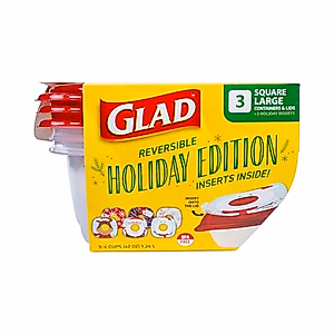 GladWare Holiday Food Storage Containers with Reversible Gift Tags, 3 Count Large Square Containers & Lids, 42oz | Microwave-Safe, Freezer-Safe, Dishwasher-Safe