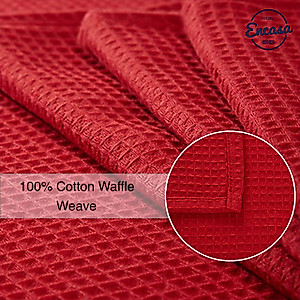 Encasa Homes Anti-Odour Waffle Kitchen Dish Towels, 18 x 28 inch (4 Pc Set) Highly Absorbent, Tea Towels for Cleaning & Quick Drying, Eco-Friendly Cotton - Red
