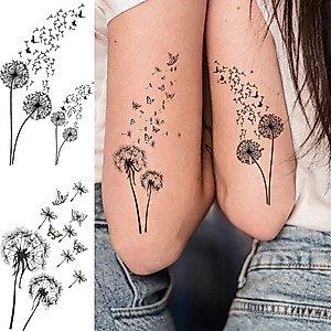 EGMBGM 13 Sheets Beautiful Dandelion Temporary Tattoos For Women Realistic Flying Dandelion Birds Butterfly Fake Tattoos Flowers For Girls Kids Hand Wrist Neck Decoration Temp Tatoos Temporary Sticker