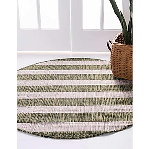 Unique Loom Outdoor Striped Collection Area Rug - Distressed Stripe (6' 1" Round Green/Gray)