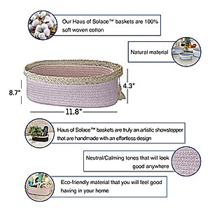 Haus of Solace Baskets for Organizing - Storage Basket Set for Nursery, Baby Room, Bathroom, Bedroom - Kitchen Organization and Storage Bins, Woven Baskets for Organizing - 5-Piece, Pink