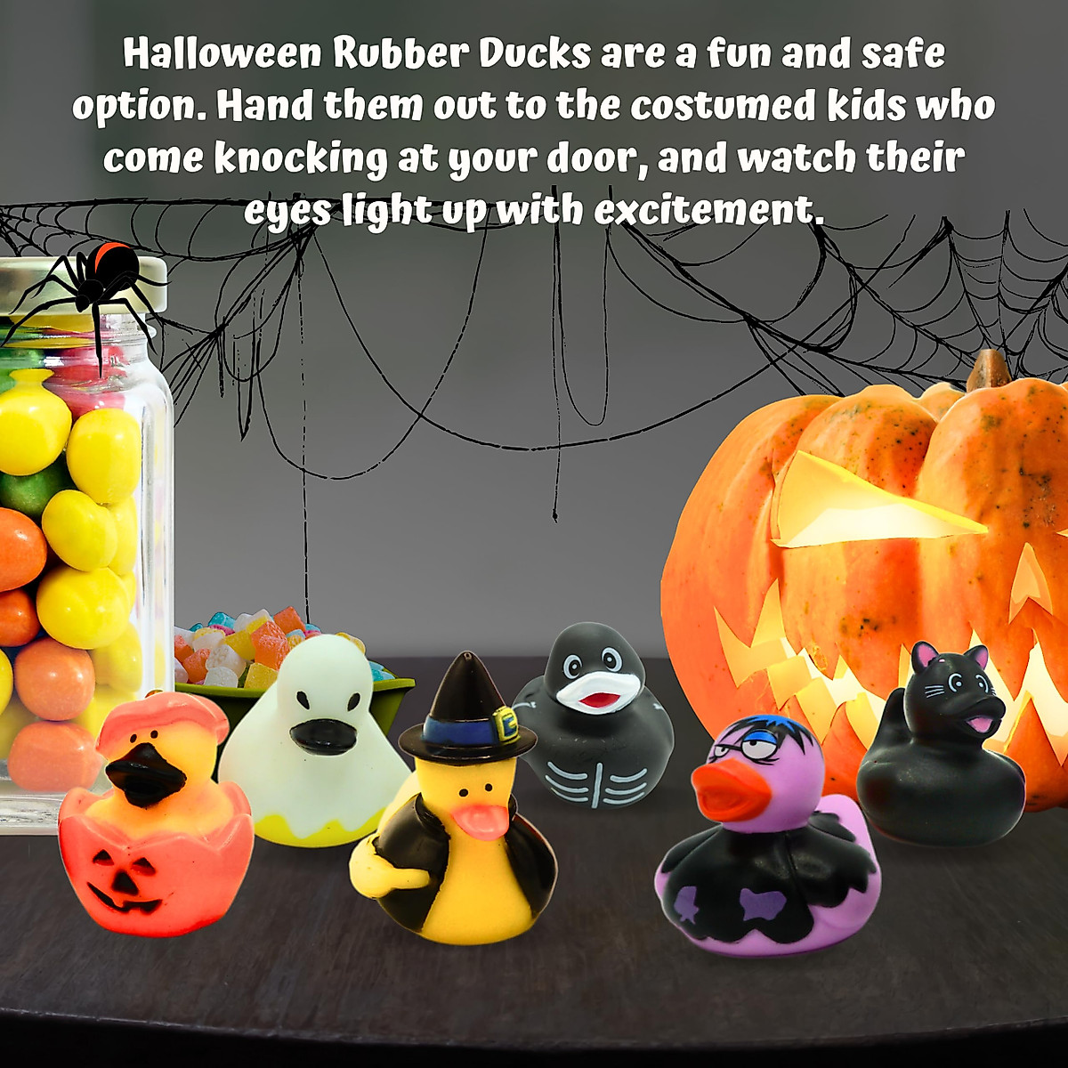 Halloween Rubber Ducks Bulk - 24 Pack, 6 Variety Themes, 2.5" for Halloween Party Favors for Kids, Goodie Bag Fillers, Jeep Ducking, Trick or Treat Toys for Toddlers by 4E's Novelty