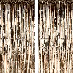 Twinkle Star 2 Pack Photo Booth Backdrop Foil Curtain Tinsel Backdrop Environmental Background for Birthday Party, Wedding, Graduation, Christmas Decorations (Champagne)