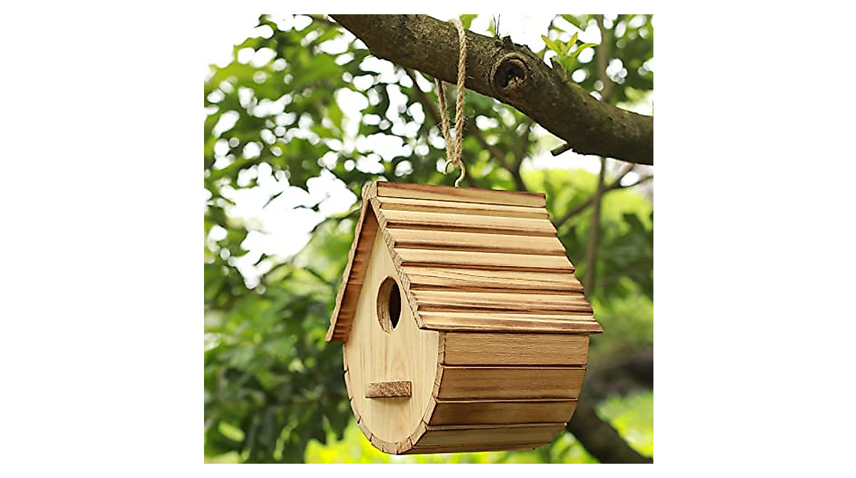 STARSWR Bird House - Natural Wooden Garden Hanging Hut