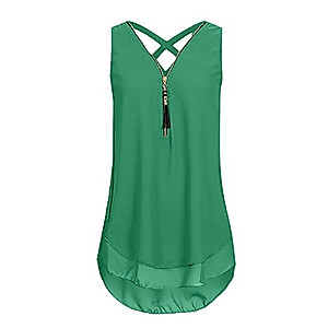 YOMXL Womens Chiffon Tank Tops Cross Back Sleeveless Vest Casual Layer Zipper Loose Fit Tunic Vest Army Green
