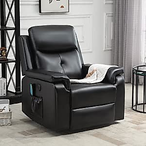 AVAWING Power Lift Recliner Chair for Elderly, Leather Electric Massage Recliner Chair w/Heat, Side Pocket, Remote Control, USB Charge Port for Bedroom, Living Room, Dark Black…